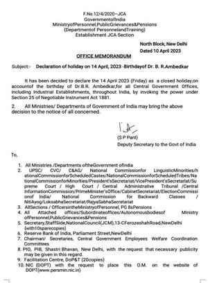 India Seva - Declaration of Holiday on 14 April, 2023 - Birthday of Dr ...